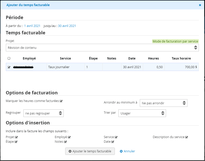 Comment facturer avec le taux journalier moyen dans Kiwili