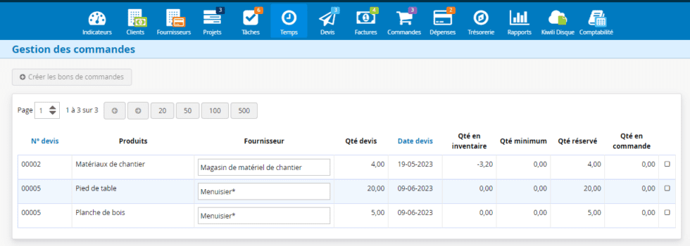 Comment créer un bon de commande fournisseur
