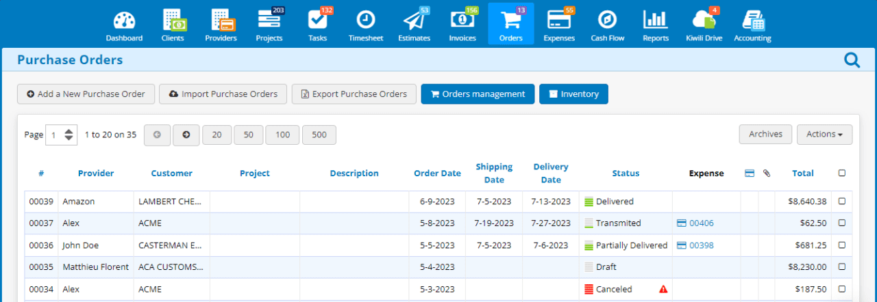 Online purchase order management software